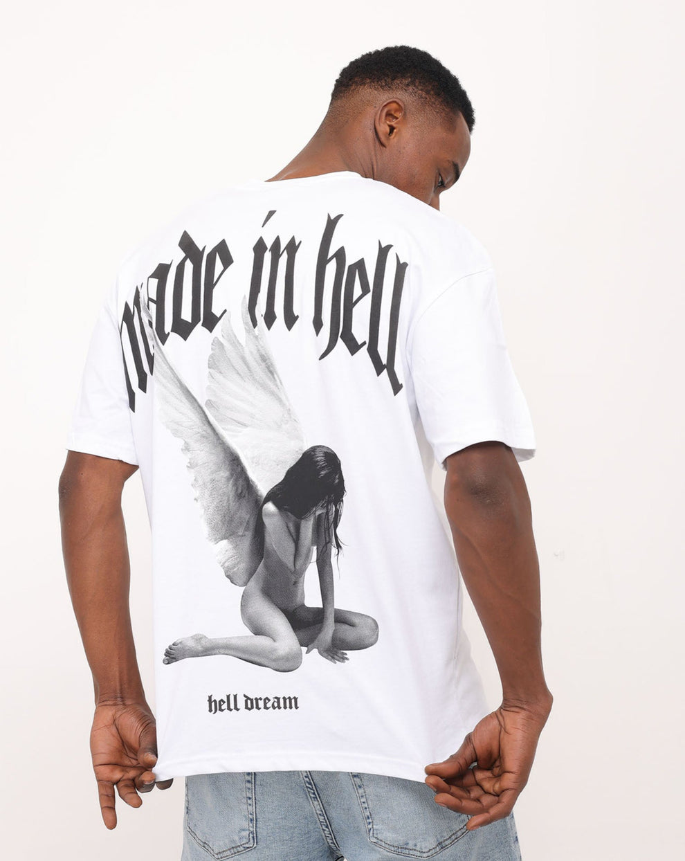 Herren T-Shirt mit Druck "Made in Hell", Oversized Fit, Modell C3008, – Denim Fabrik