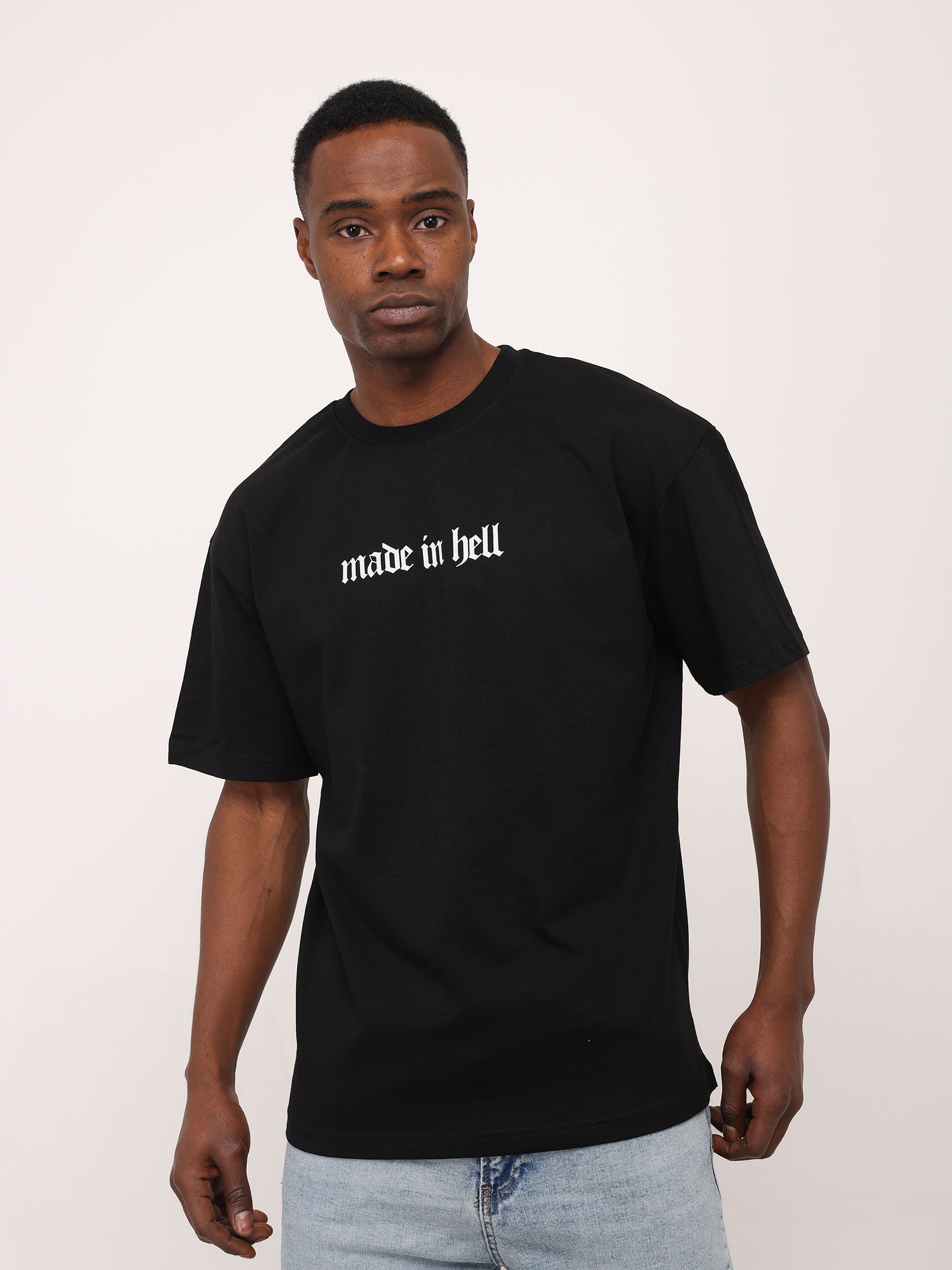 Herren T-Shirt mit Druck "Made in Hell", Oversized Fit, Modell C3008, – Denim Fabrik